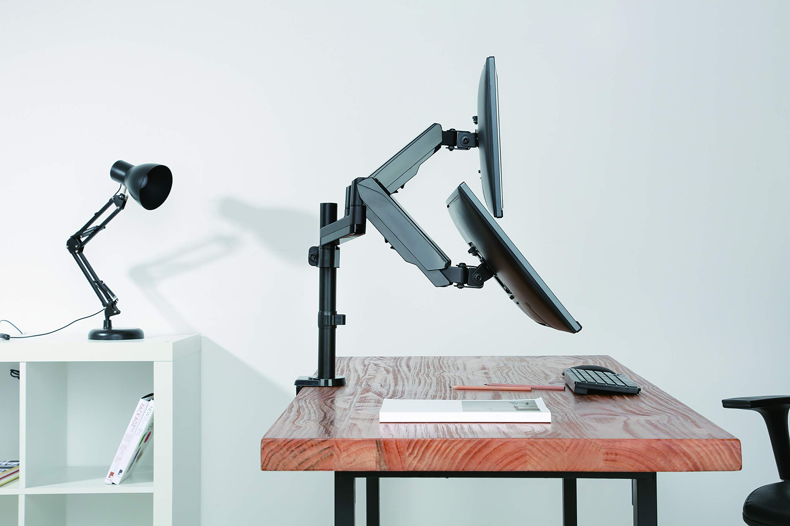 G-PACK PRO X38 Large Height Adjustable Electric Standing Desk Converter with Dual 11 Monitor Mount Arm Bundle - Quick Sit Stand Up Computer Workstation Riser -...