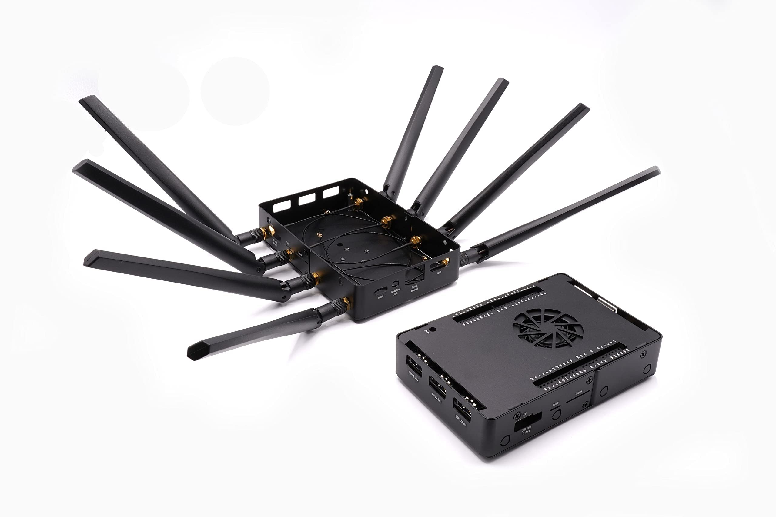 KKSB LattePanda 3 Delta Case | Black Aluminum LattePanda 3 Delta Enclosure | Supports 8 SMA Antennas