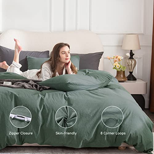 Ventidora 3 Piece Duvet Cover Set Cal King Size,100% Organic Washed Cotton with Linen Feel Like Textured, Luxury Soft and Breatheable Bedding Set with Zipper Closure(1 Duvet Cover + 2 Pillowcases)