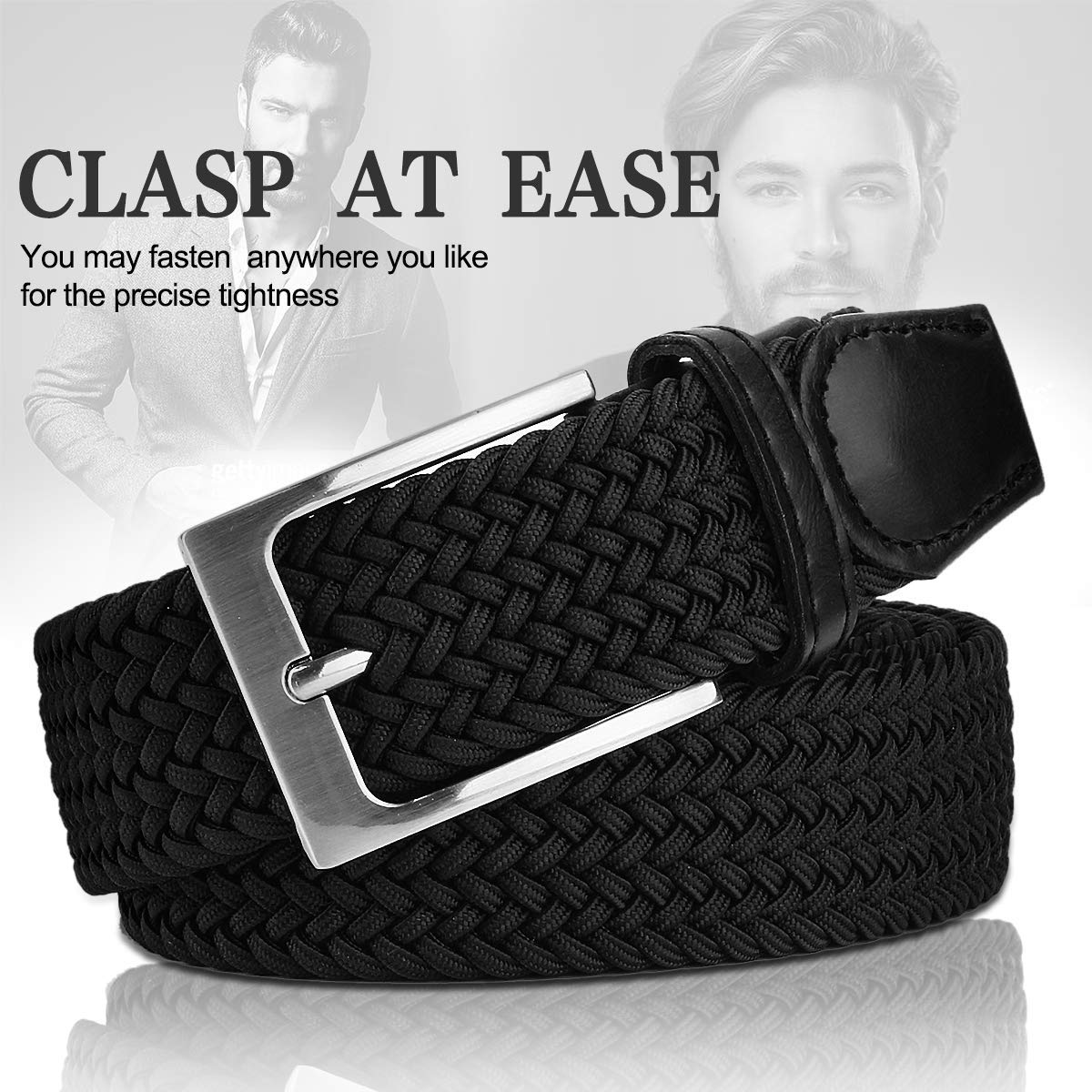 FAIRWIN Golf Belts for Men Woven Stretch 1.3" Elastic Braided Cloth Belts for Jeans Casual Fabric Stretchy Belts Mens