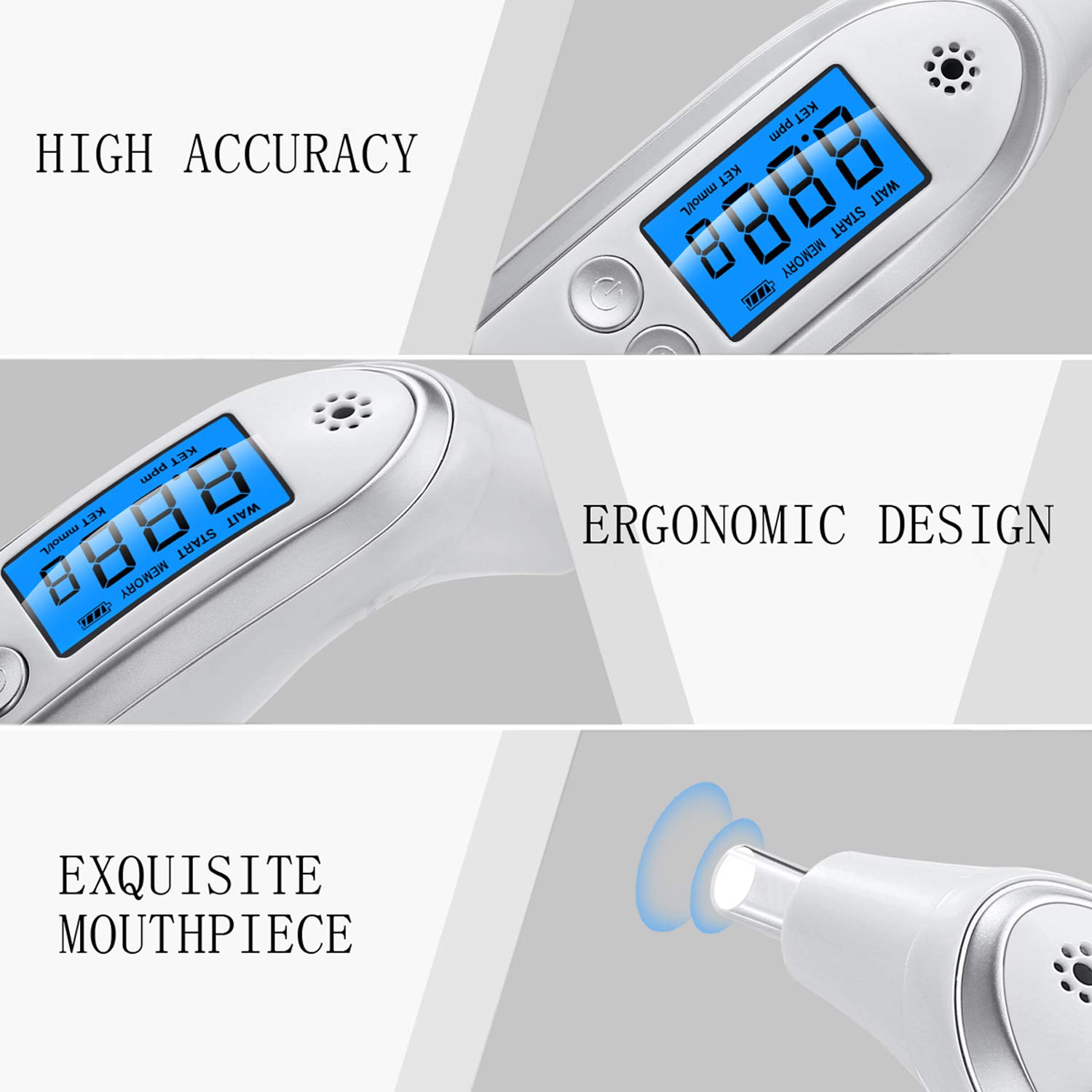 Ketone Breath Analyzer Portable Ketosis Breath Tester - Accurate Ketosis Breath Meter with 10 Replaceable Mouthpieces