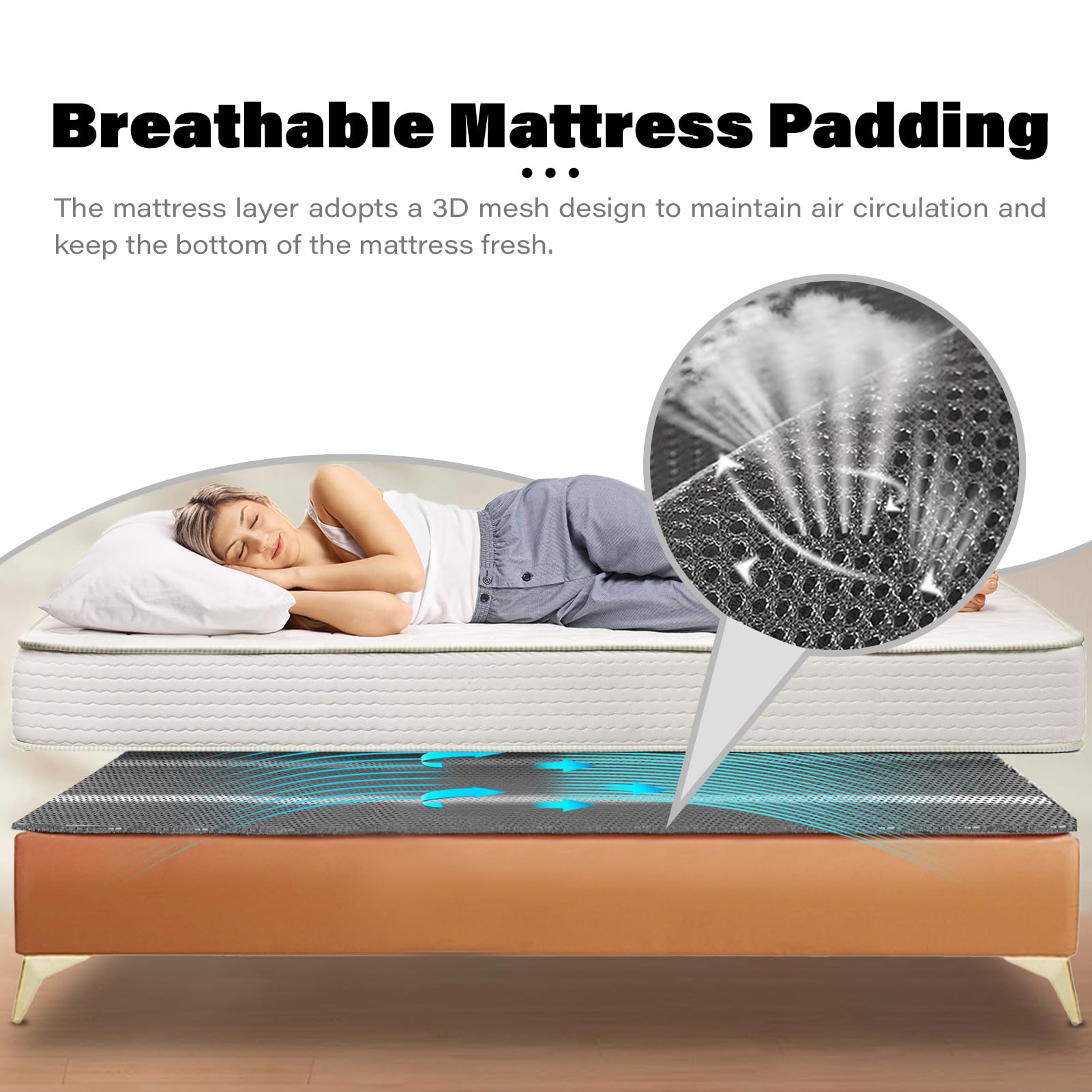 Mattress Underlay Under Mattress Pad with Breathable Meshfiber Cuttable Under Mattress Ventilation Aire-Flow Mattress Underlay for RV Bed Camper Boat (118.1 * 39.3in)