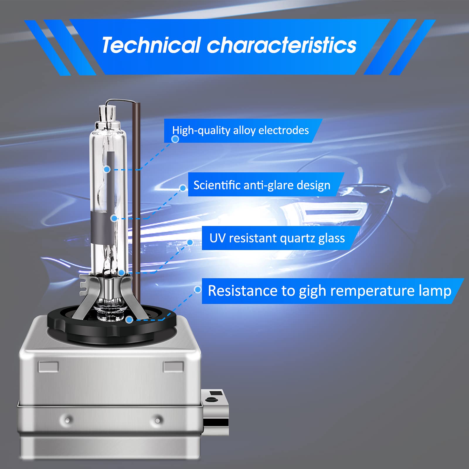 E ENERGETIC LIGHTING D3S Headlight Bulb, Super Brighter Daylight HID Xenon Bulbs, 35w 42V Original High a Low Beam Car Lamps, IP68 Waterproof HId Xenon Headlights, PK32d-5, 2 Pack
