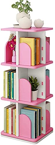 Sling Bookshelf 3 Layers Landing Rotating Chassis Bookcase Multifunction Solid Wood Living Room,3 Colors, 2 Styles (Color : Pink, Size : Square 46X46X96cm)