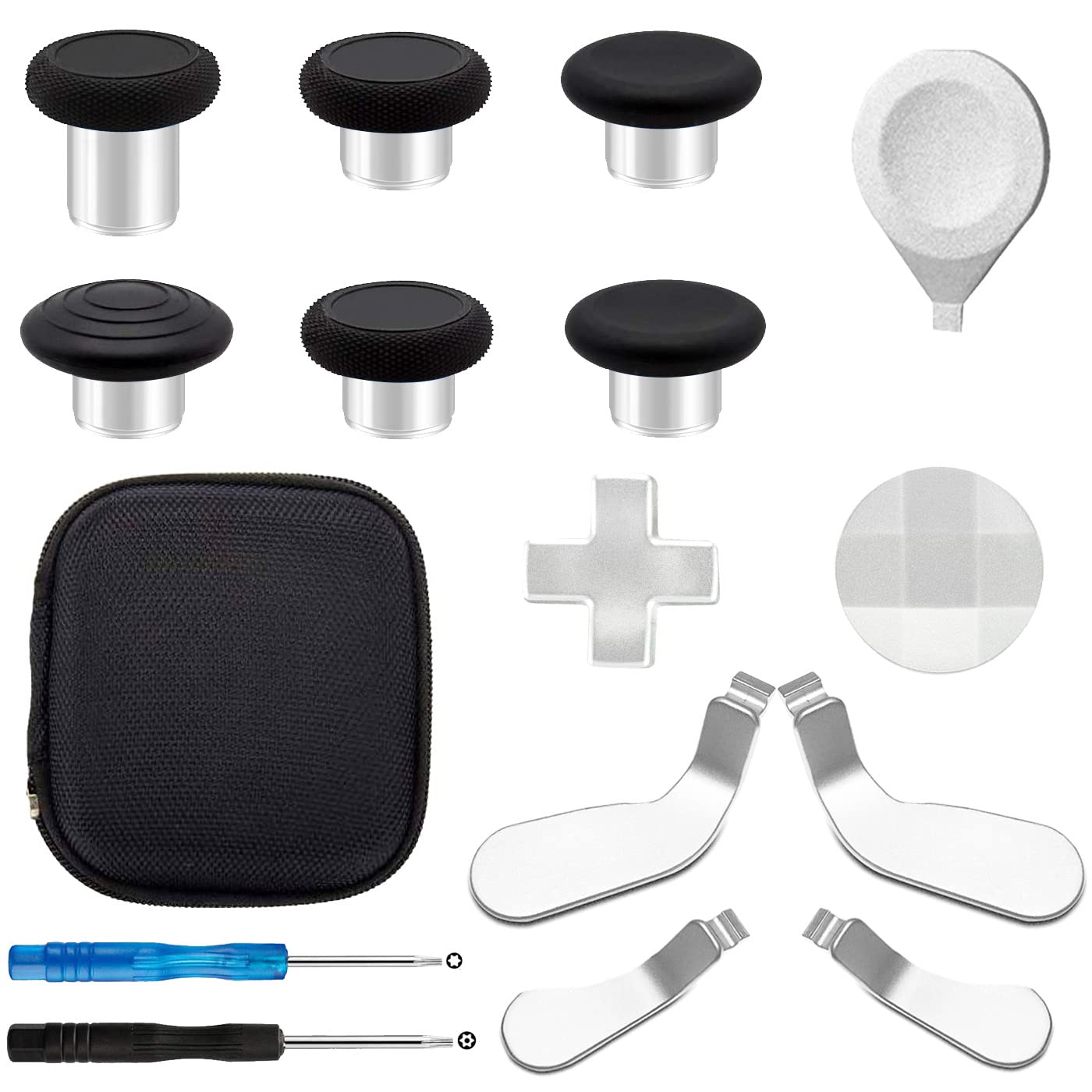 Elite Controller Series 2 Accessories Kit,Gaming Accessory Replacement,6 Swap Analog Sticks,4 Paddles,2 D-Pads,1 Adjustment Tool for Xbox One Elite Controller Series 2 Model 1797 (Silver)