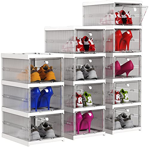 Solid Plastic Not Flimsy 5 Layers Foldable Shoe Storage Boxes or Sneaker Storage Boxes - Easy Installation- All-in-One Clear Shoe Box with Doors - Space Saving Shoe Boxes or Shoe Organizer By Utopia Home