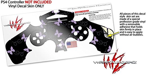 WraptorSkinz Skin Compatible with Sony PS4 Dualshock Controller PlayStation 4 Original Slim and Pro Pastel Butterflies Purple on Black (Controller NOT Included)