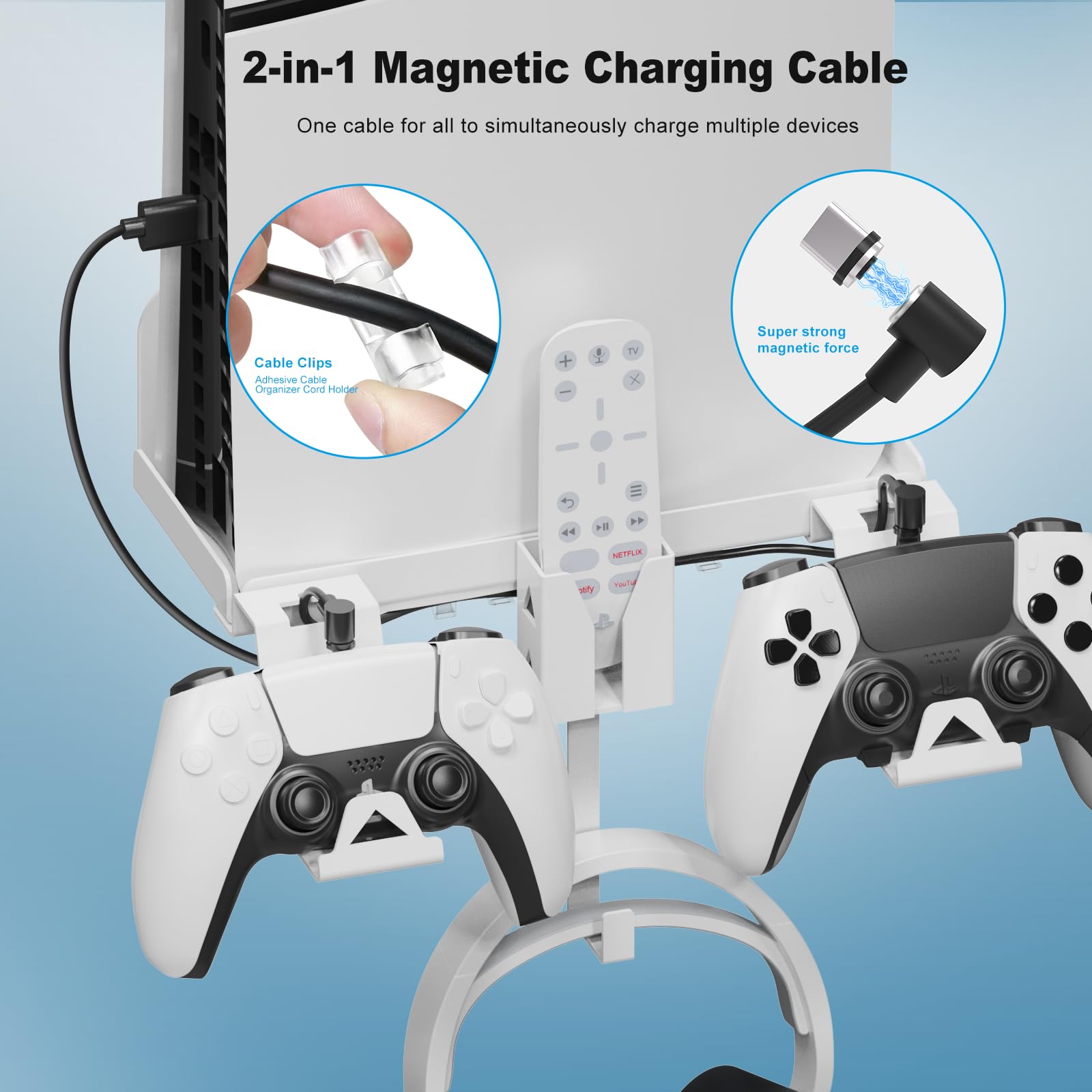 JOYTORN Wall Mount Holder Compatible with PS5 Slim,Sturdy Steel Wall Mount Bracket with Controller Holder,Media Remote/Headset Hanger for Playstation 5 Slim