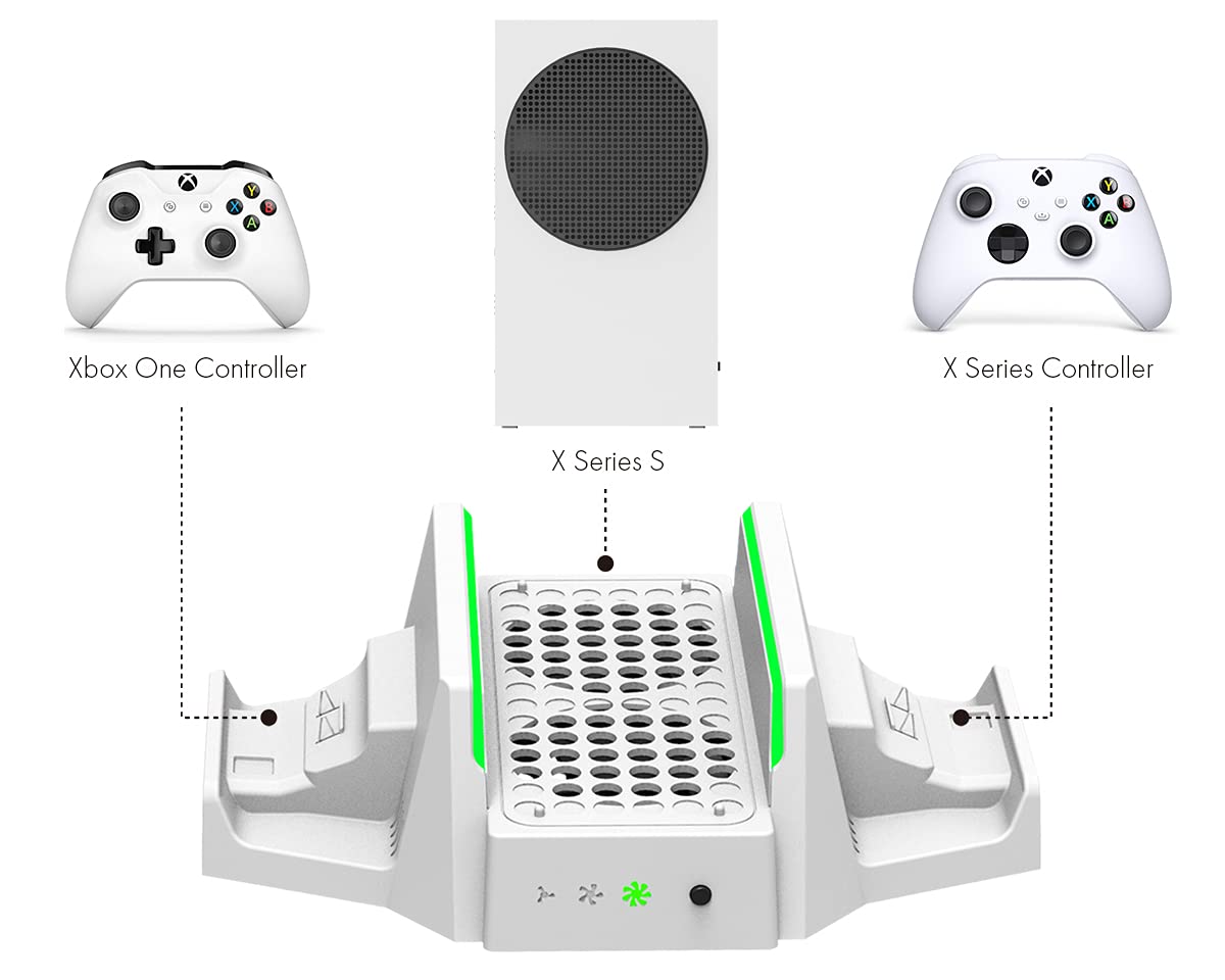 ElecGear Vertical Cooling and Charging Stand for Xbox Series S, 2X Rechargeable Battery and Dual Charger Dock for Xbox Controller, Cooling Fan with LED Lights and USB Port for Gaming Accrssories