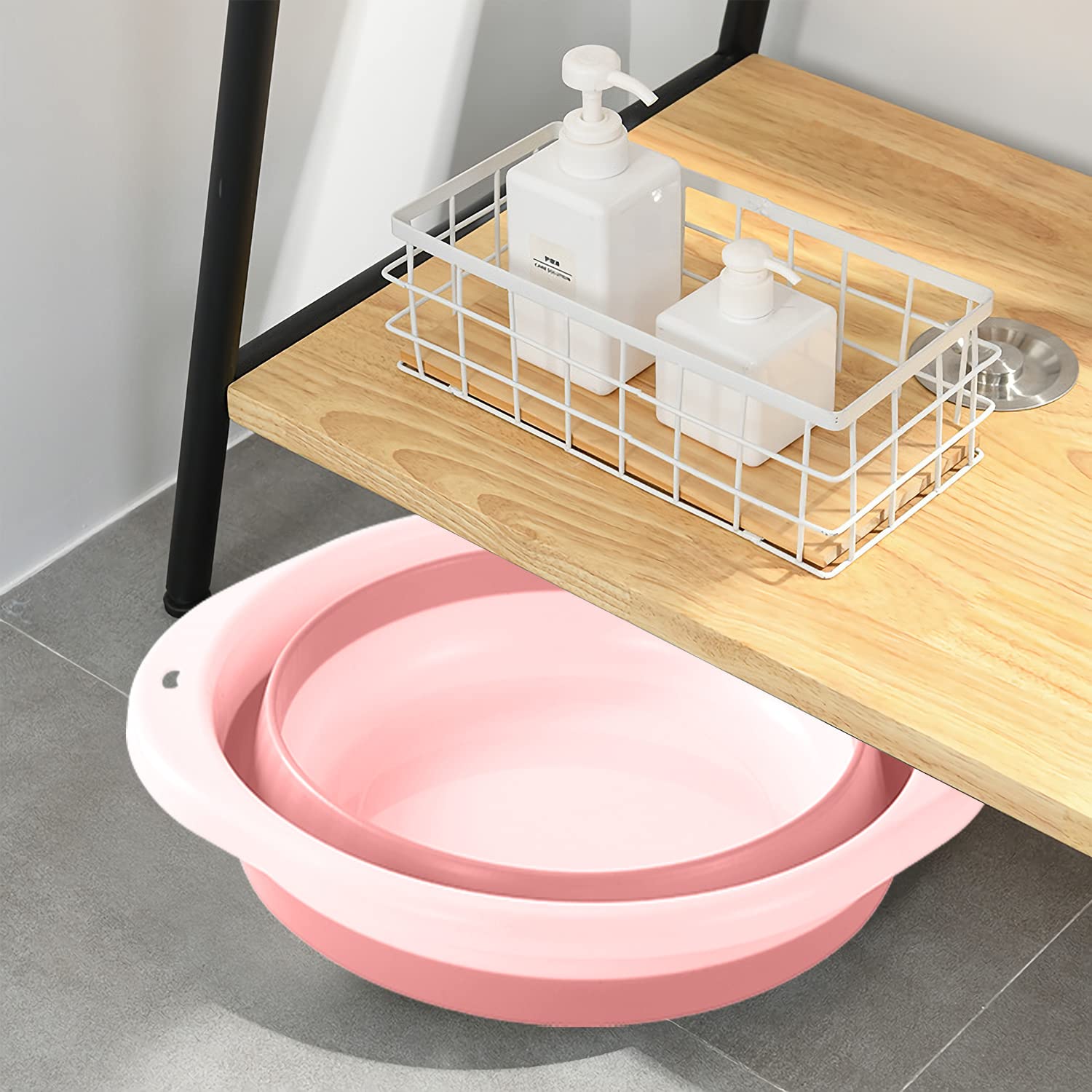 Iimin 5L Multifunctional Foldable Washbasin Collapsible Portable Wash Basin Dishpan Outdoor Travel Portable Washbasin for RV, Camping, Marine, BBQ(2Pack,Pink)