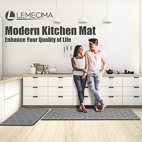 Gray Kitchen Mats for Floor,PVC Cushioned Anti-Fatigue Comfort Mat,2 Piece 0.47in Super Thick Kitchen Rugs【59In】 for Kitchen Sink Office Laundry Room