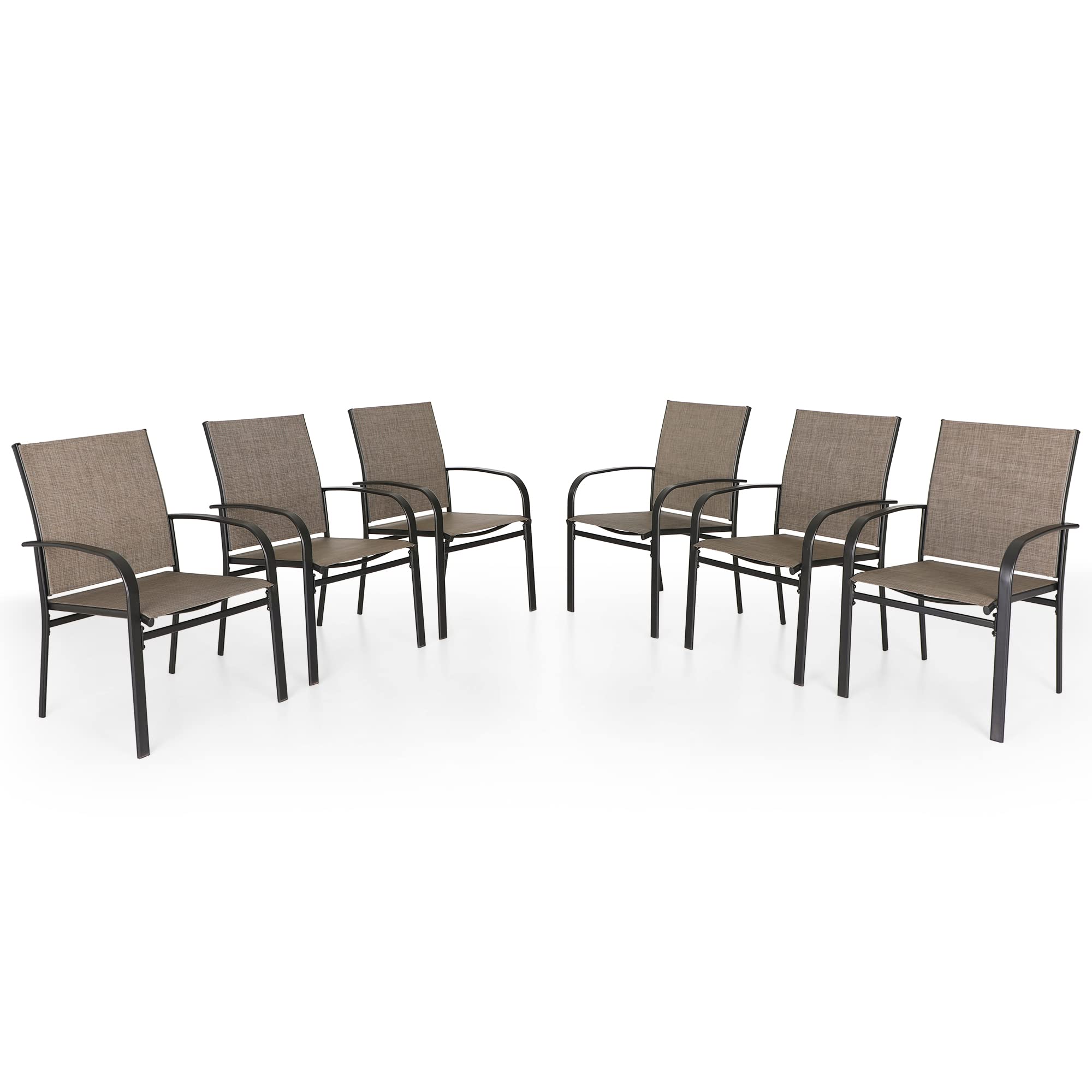 MIXPATIO Patio Dining Chairs Set of 6, Brown Outdoor Textilene Dining Chairs, Patio Furniture Chairs with Armrest