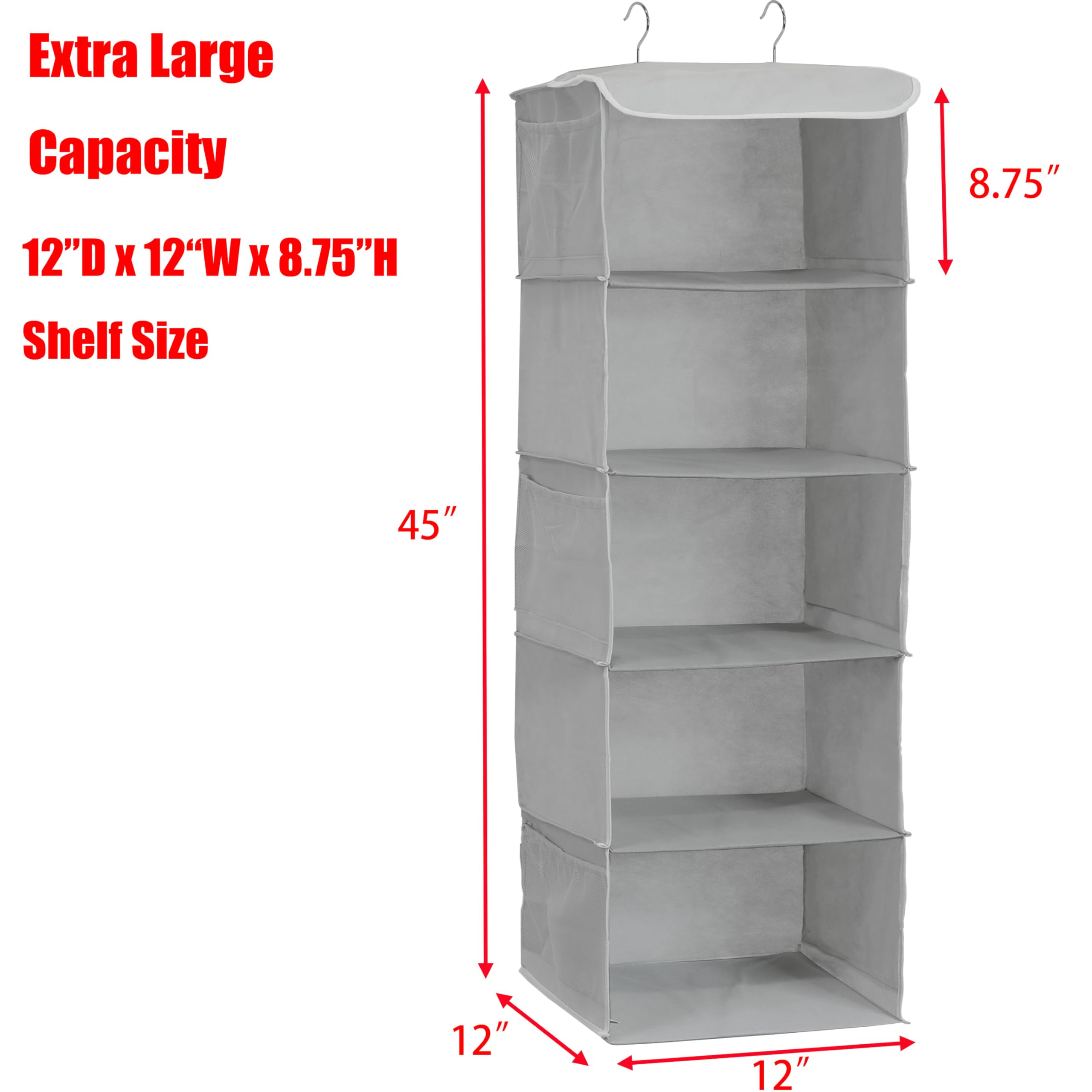 Simple Houseware 5 Shelves Hanging Closet Organizer, Gray