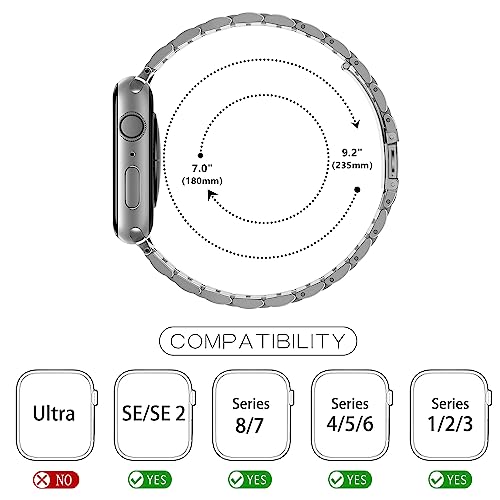 Tasikar Compatible with Apple Watch Band 41mm 40mm 38mm, Man Women Strap Solid Stainless Steel Metal Replacement Bracelet Compatible for Apple Watch SE Series 8 7 6 5 4 3 2 1, 41/40/38mm Silver