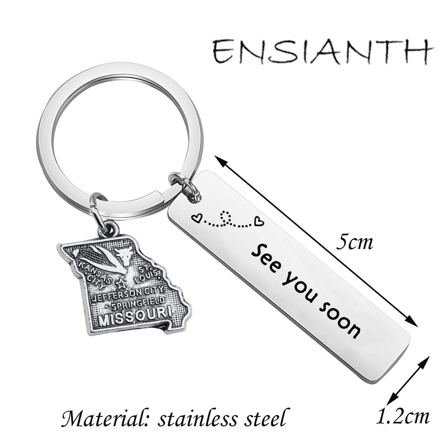 ENSIANTH See you soon Keychain Long Distance Relationship State Map Keychain Moving Away Gift Lovers Location Gift (Missouri key)