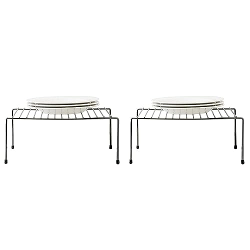 Kitchen Details Helper Shelf Organizer | Free Standing | Cabinet & Countertop Organizer | Dishes | Cups | Bowls | Medium | Onyx (Pack of 2)