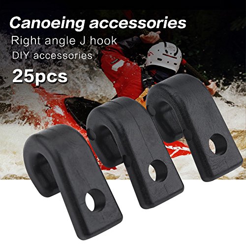 Dilwe 25pcs Kayak Lashing Hooks, J Shape Black Nylon Lashing Hooks for Kayak Bungee Cord Canoes Boats