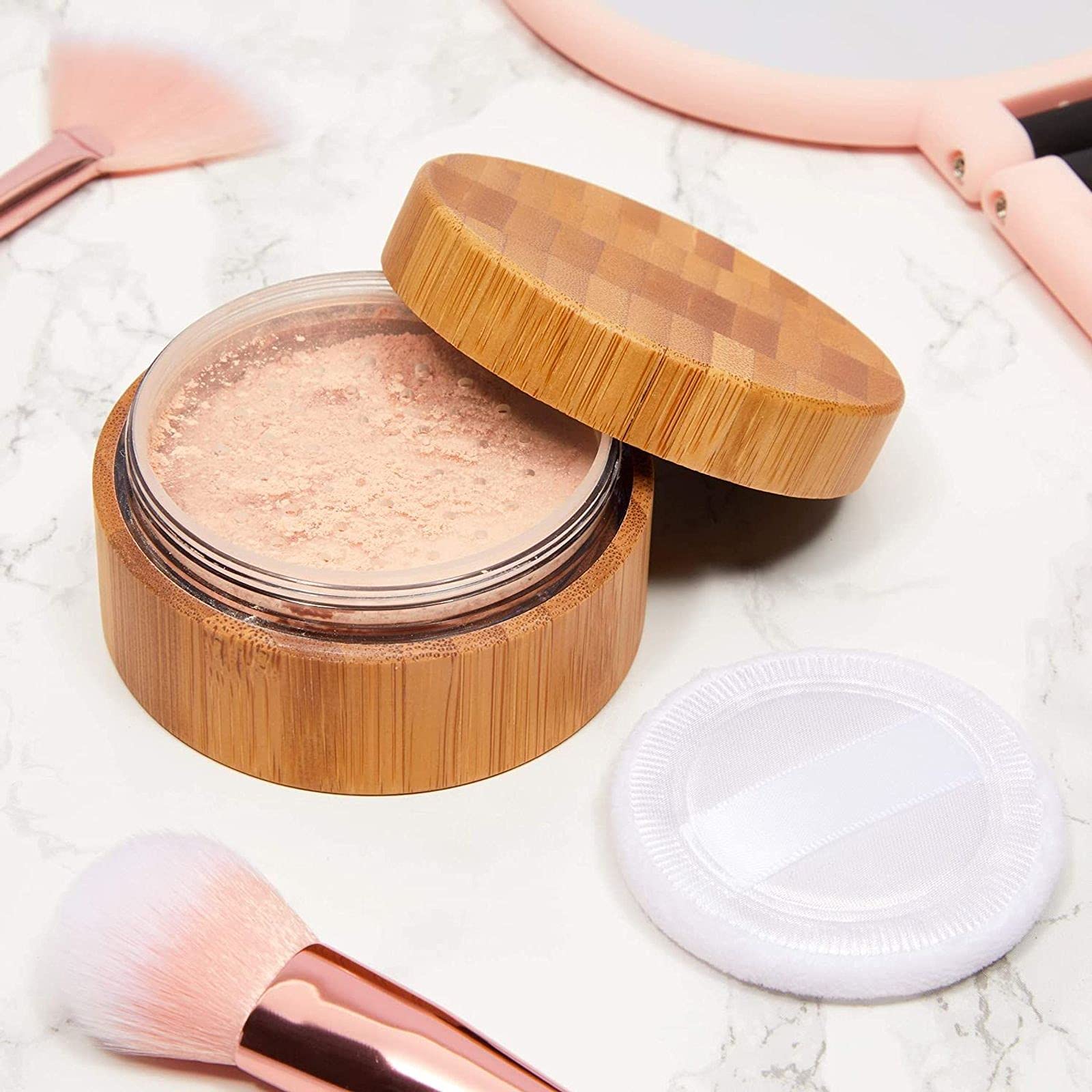 Empty Bamboo Powder Container with Sifter and Powder Puff (30 ml)