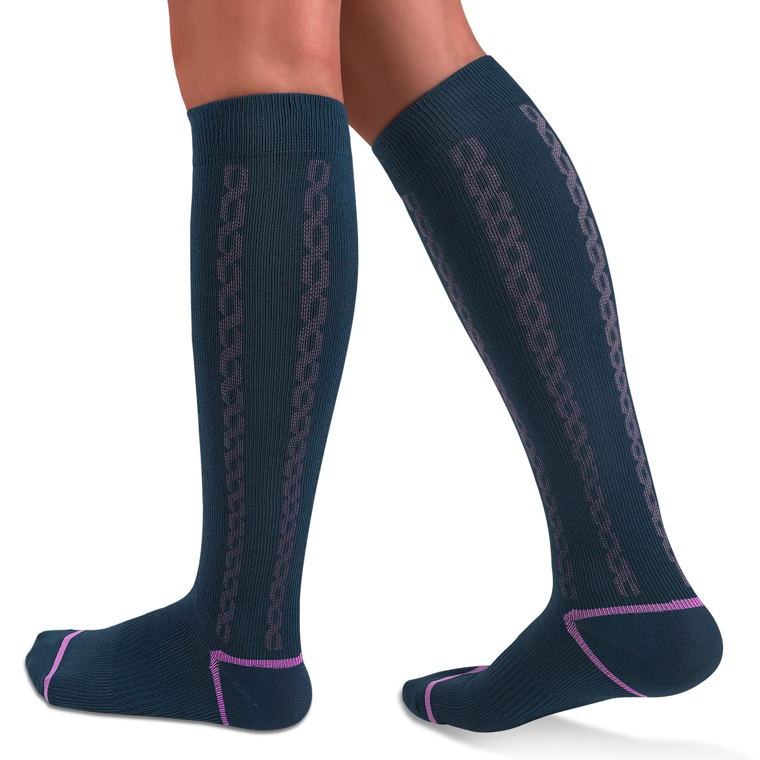 Graduated Compression Socks for Women and Men 30-40mmHg Circulation-High Support Knee High Socks Running Hiking(Navy Blue,Large/X-Large)