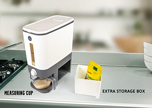 KITCHEN FAST–22LBS Rice Dispenser–Food Dispenser-Attachable Cutlery Holder and Salt/Spice Container–Large Grain Storage with Lid–Extra Storage Box-Moisture Proof-Optimizes Kitchen Space–Rice Storage