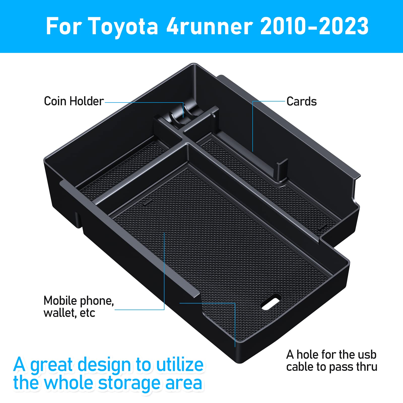 DIAMOOKY Upgraded Center Console Organizer for Toyota 4Runner 2024 2023 2022 2021 2020 2019 2018 2017 2016-2010 Full Size Tray Interior Accessories, Insert Armrest Box Secondary Storage ABS Material