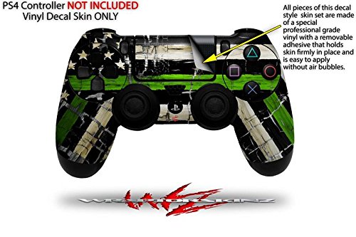 WraptorSkinz Skin Compatible with Sony PS4 Dualshock Controller PlayStation 4 Original Slim and Pro Painted Faded and Cracked Green Line USA American Flag (Controller NOT Included)