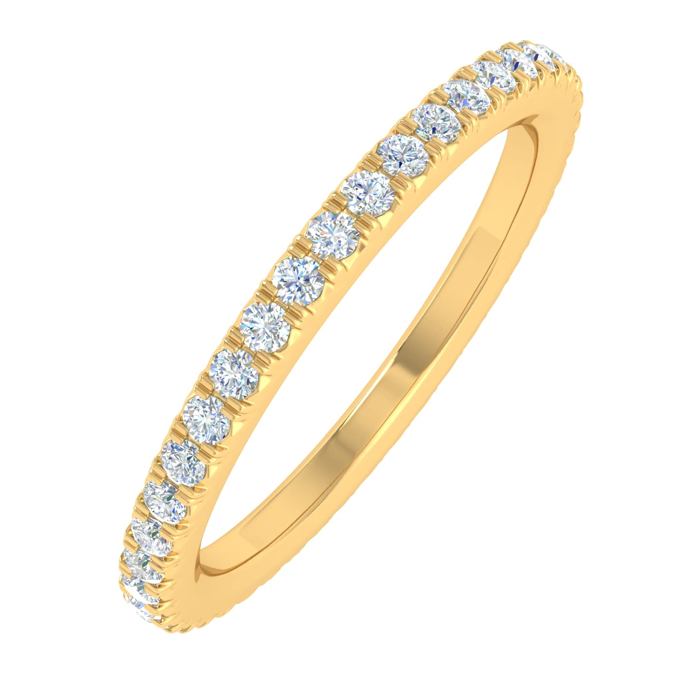 FINEROCK 1/2 Carat Prong Set Diamond Ladies Eternity Ring in 14K Yellow Gold (Ring Size 7) (I1-I2 Clarity)