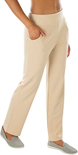 ToBeInStyle Women's High Waist Boot-Cut Two Pockets Thicker Waistband Dress Pants - Khaki - L