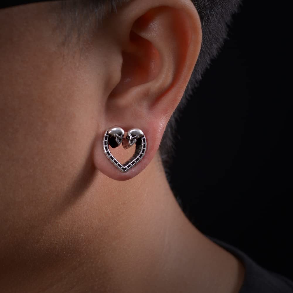 ERKUOO 1 Pair Double Skull Design Saddle Ear Gauges Flesh Gothic Ear Plugs Tunnels Expander Stretcher Piercing Jewelry Earrings 00g(10mm)