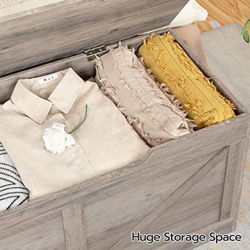 HOOBRO Storage Bench, 39.4β Retro Wooden Storage Chest with U-Shaped Cut-Out Pull, Safety Hinge, Supports 220 lb and Easy Assembly for Toy Box Organizer (Greige) BG771CW01
