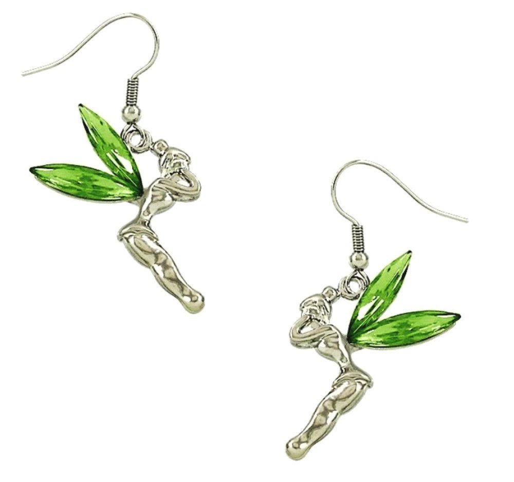 DianaL Boutique Tinkerbell Fairy Earrings Green Crystal Wings Gift Boxed Tinker Bell