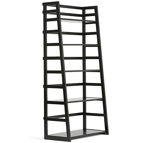 SIMPLIHOME Acadian SOLID WOOD 30 Inch Transitional Ladder Shelf Bookcase in Black, For the Living Room, Study Room and Office
