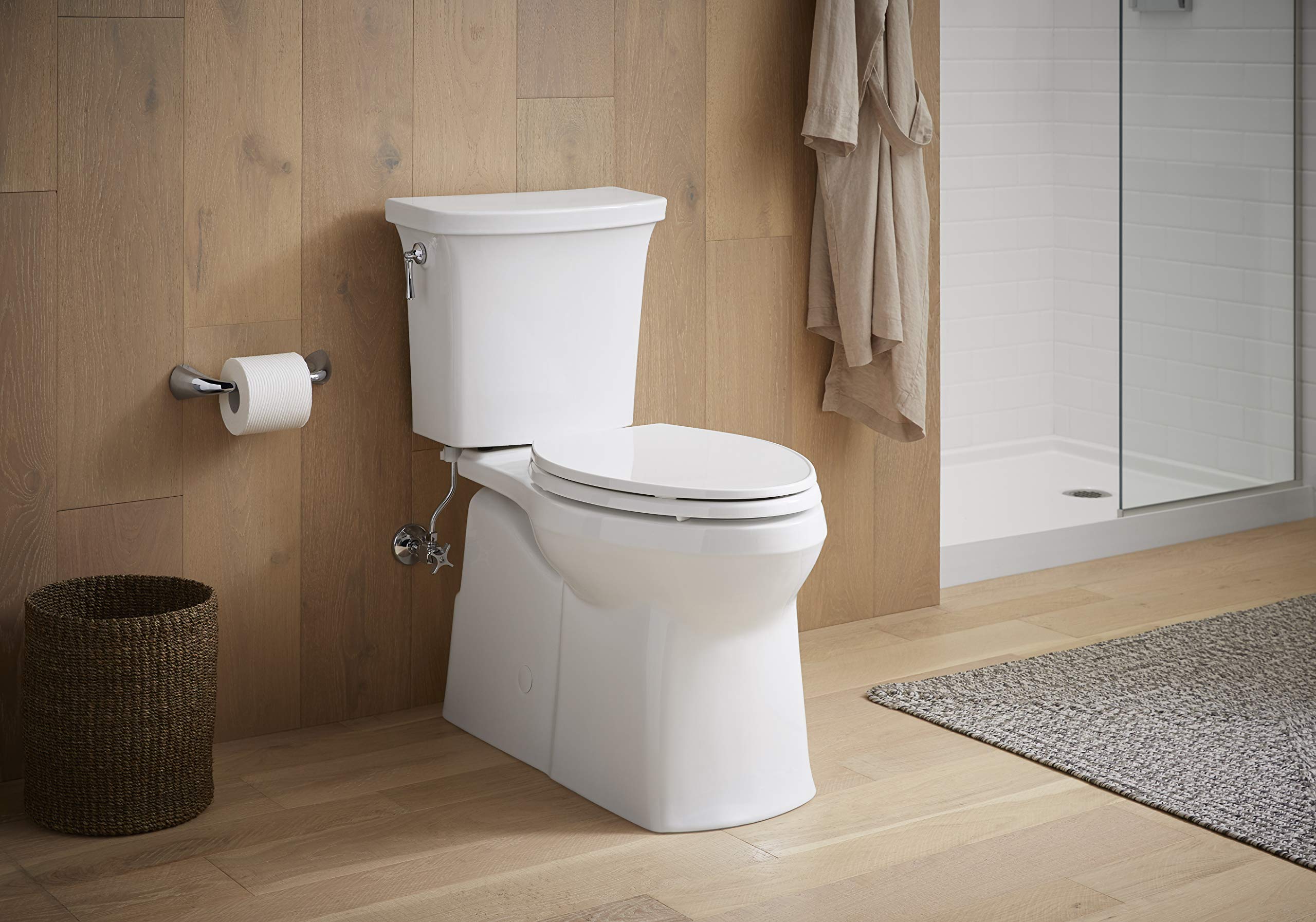 KOHLER 24495-A-0 Border ReadyLatch Elongated Toilet Seat, Quiet-Close Lid and Seat, Grip-Tight Bumpers and Installation Hardware, White