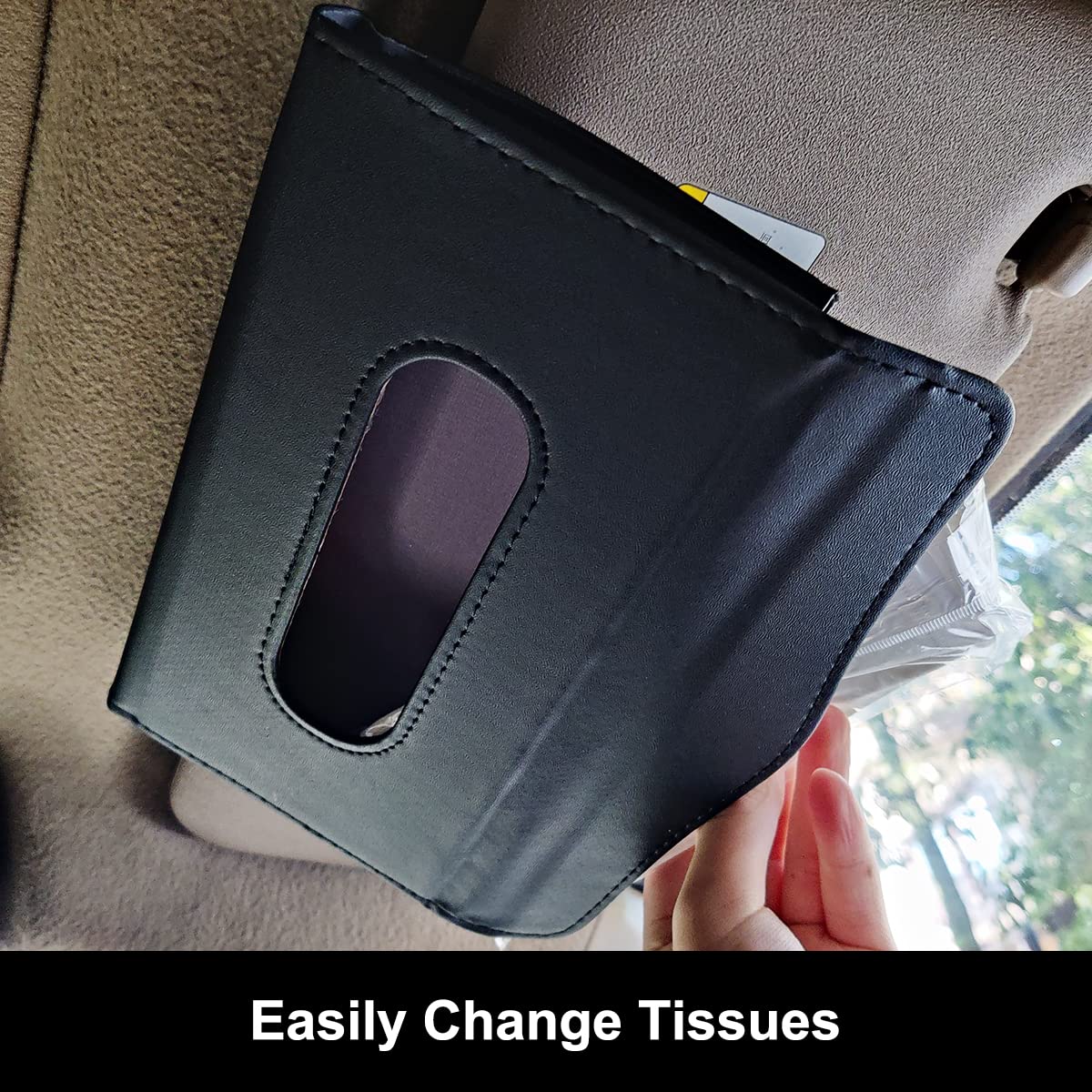 Grafken Car Tissue Holder, Mask Holder for Car, Visor Tissue Holder, Wipes Case for Car, PU Leather Backseat Tissue Case Holder for Vehicle (Black)