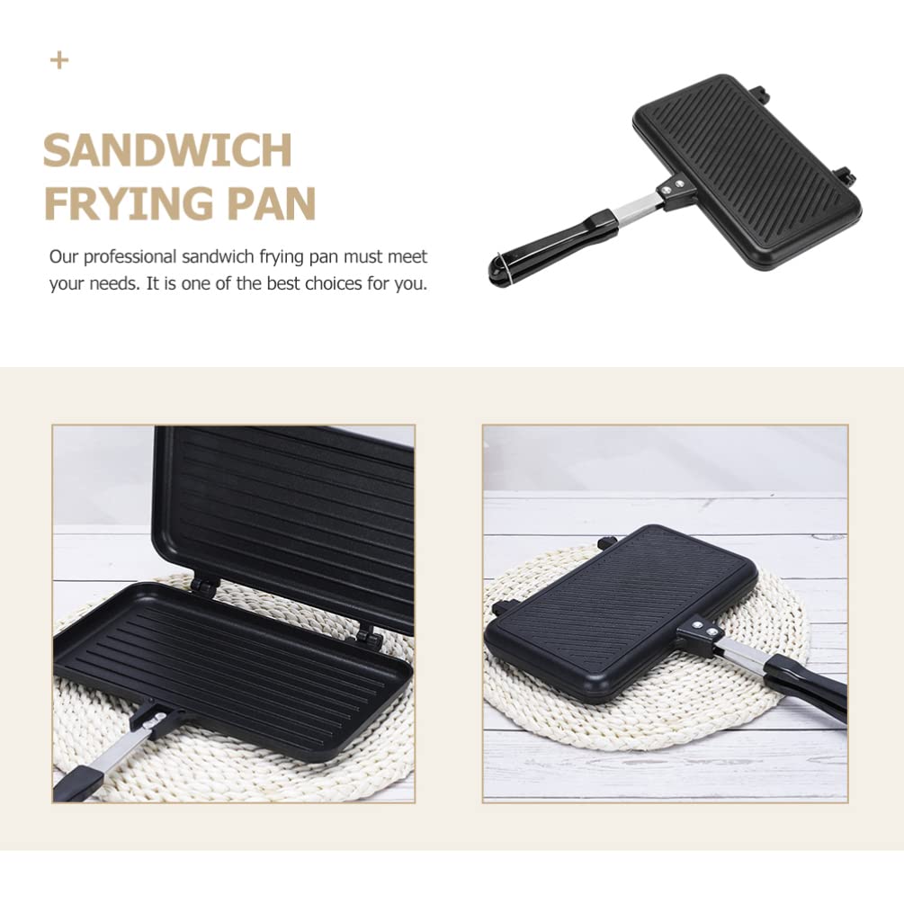HEMOTON Sandwich Pan Double Side Pancake Breakfast Cooking Skillet Sandwich Baking Bbq Grill Pan Kitchen Breakfast Frying Pans Electric Skillet Maker Knotty Aluminum Snack Clamshell