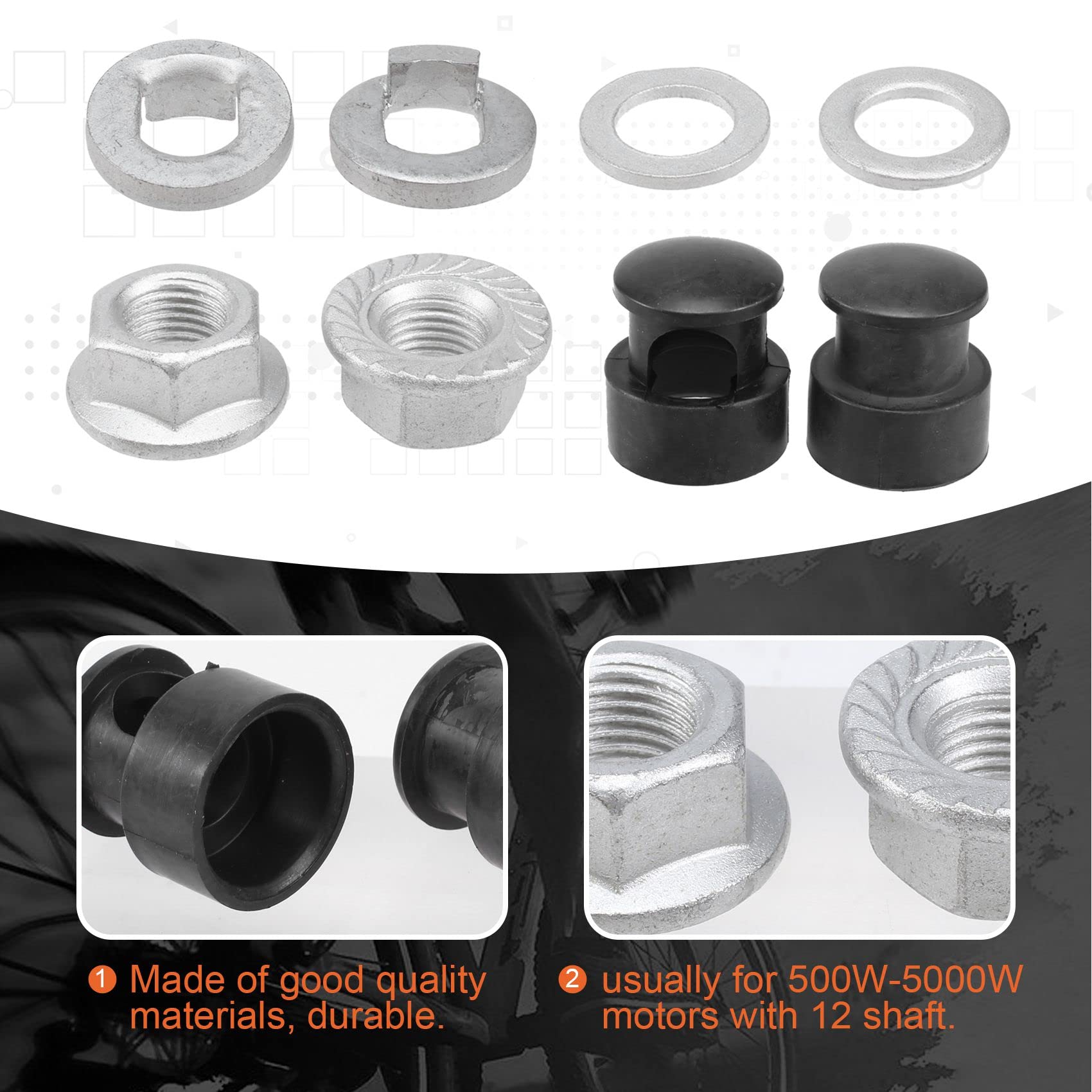 Erpmlyo E-Bike Electric Bicycle Hub Motor Axle M12 Rear Lock Nut/Lock Washer/Spacer/Nut Cover with 12mm Shaft