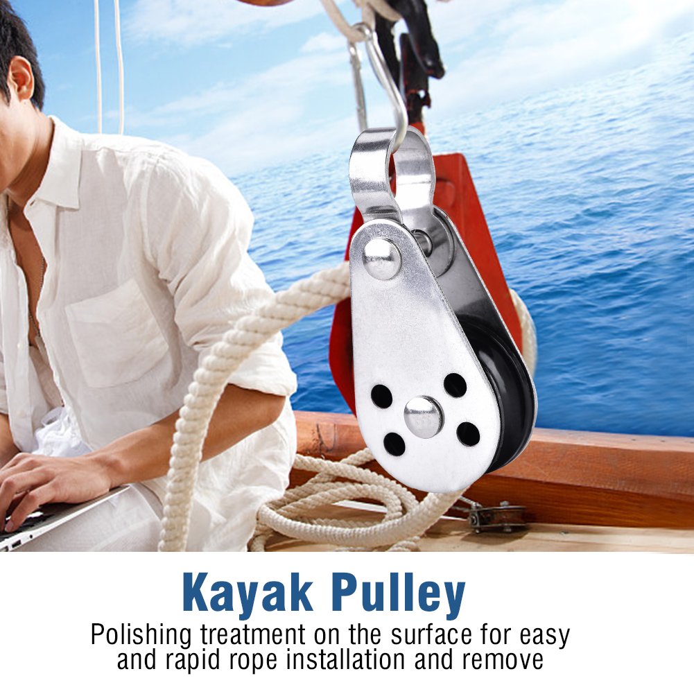 Dilwe Rope Pulley Block, Stainless Steel Single Pulley Block Kayak Canoe Boat Anchor Trolley Kit for Boating Sailing