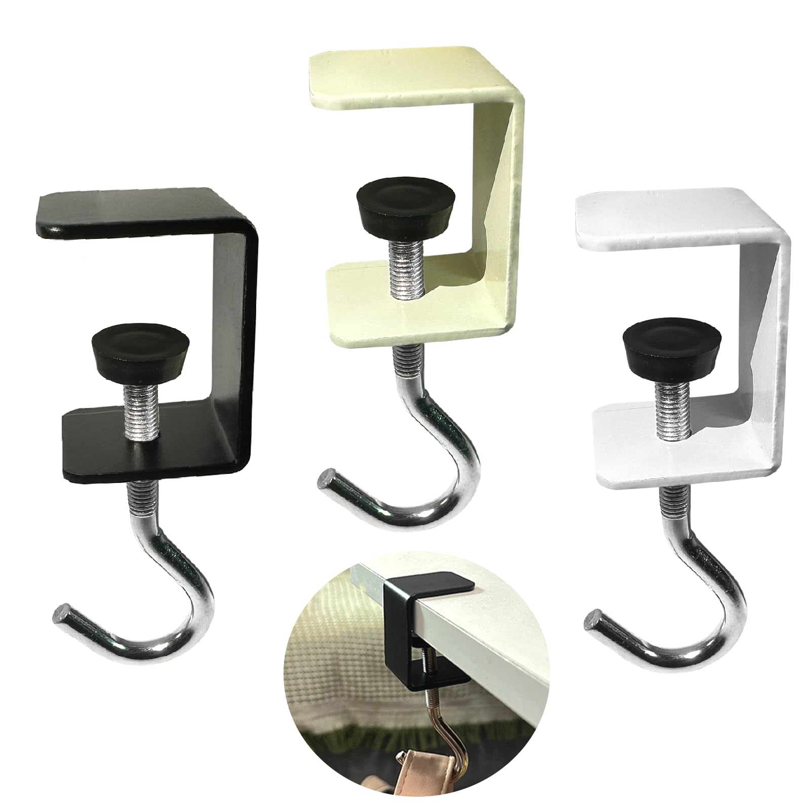 Nexolia 3Pcs Desk Mount Bag Holder Hook, Desk Hook for Knapsack, for Purse Hook for Desk, Reduce Desk Clutter Hook(3 Colors)