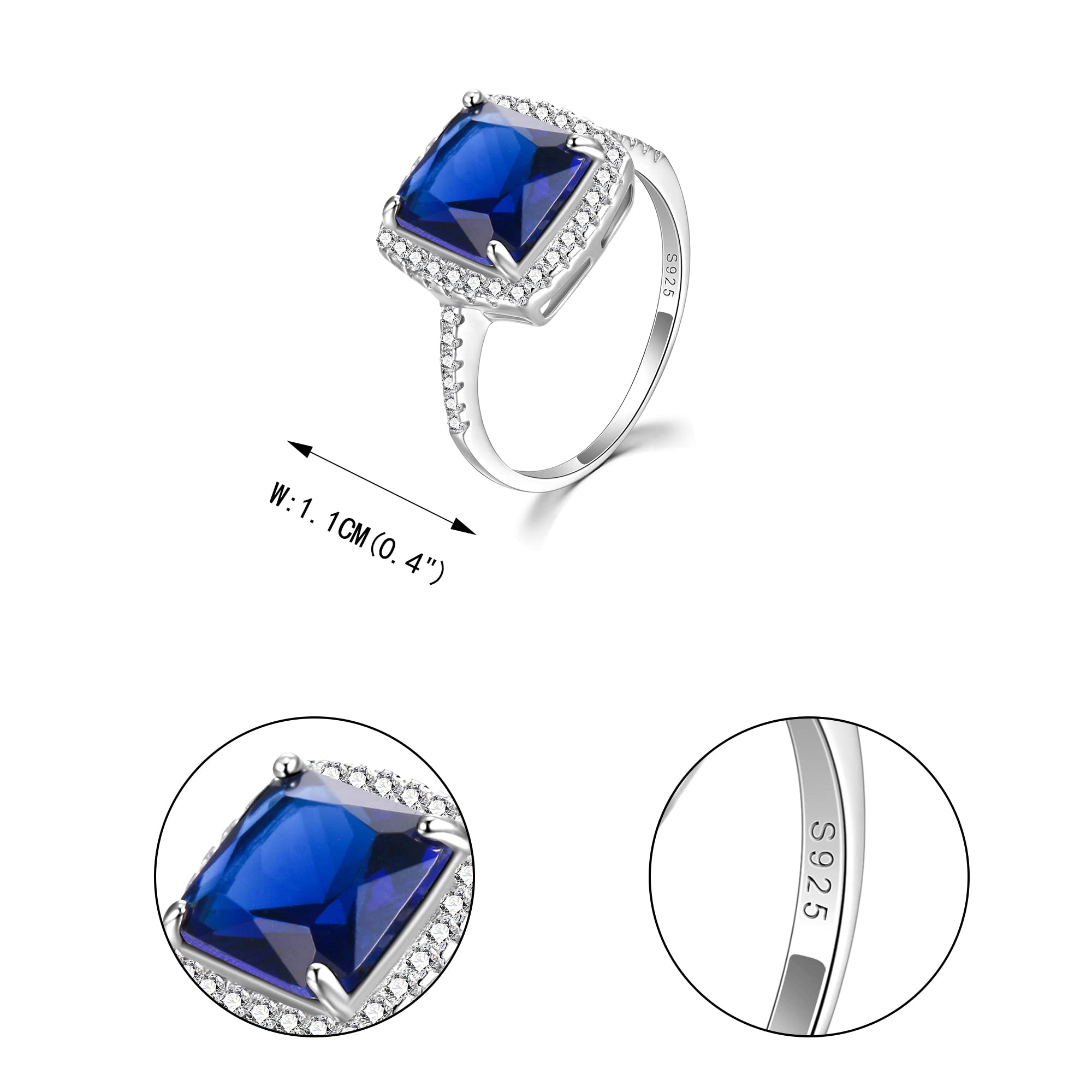 EVER FAITH 925 Sterling Silver Sapphire Color CZ September BirthstonePrincess Cut Ring Blue Size 6