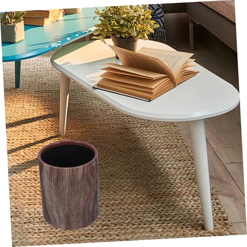 NESTINGHO Wood Grain Trash Can Bathroom Wastebasket Small Garbage Can Brown Trash Can Farmhouse Waste Basket Kitchen Waste Can Small Trash Can Trashcan Bathroom Trash Bins Imitation Leather