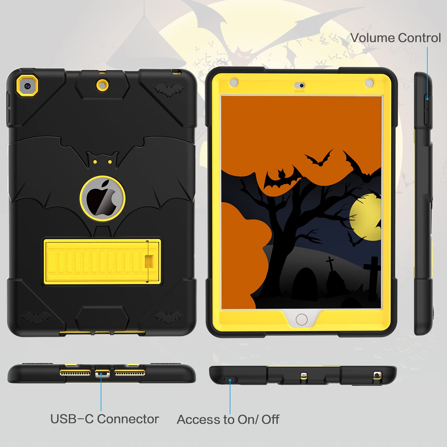YIMIKOL Kids Case for iPad 9th Generation/iPad 8th Generation/iPad 7th Generation, iPad 10.2 inch Case 2021/2020/2019, Heavy Duty Shockproof Rugged Protective 10.2" Cover for Boys Girls (Black+Gold)