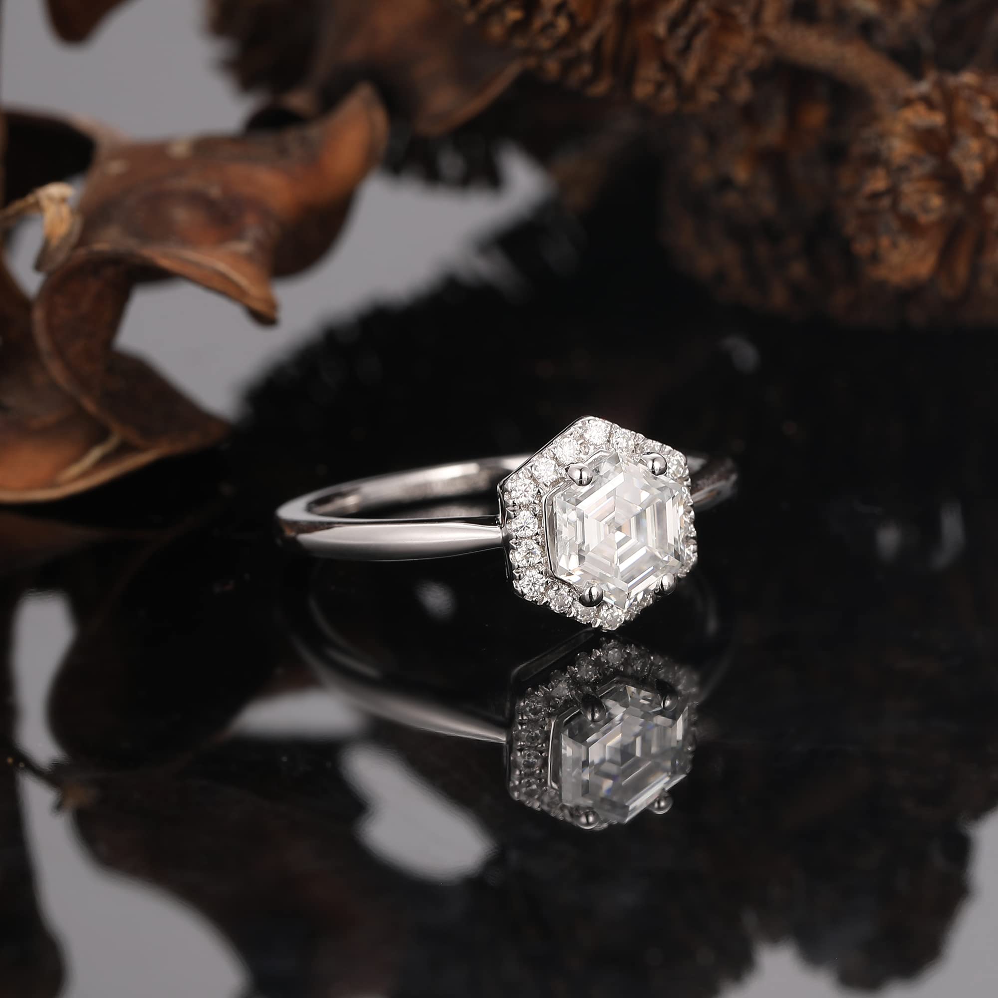 Frayerr Moissanite Ring - Statement Gift Ring - 1.85 Carat Hexagon Excellent Cut GH Moissanite Ring - Minimalist Sparkle Moissanite Halo Ring - 925 Silver Promise Ring - Prong Set Birthstone Ring (7)
