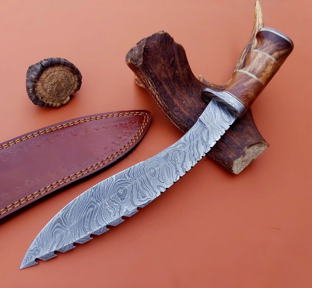 DSK-200 Custom Handmade Damascus steel Outdoor/Hunting/Bushcraft/Camping Kukri Knife With Leather Sheath