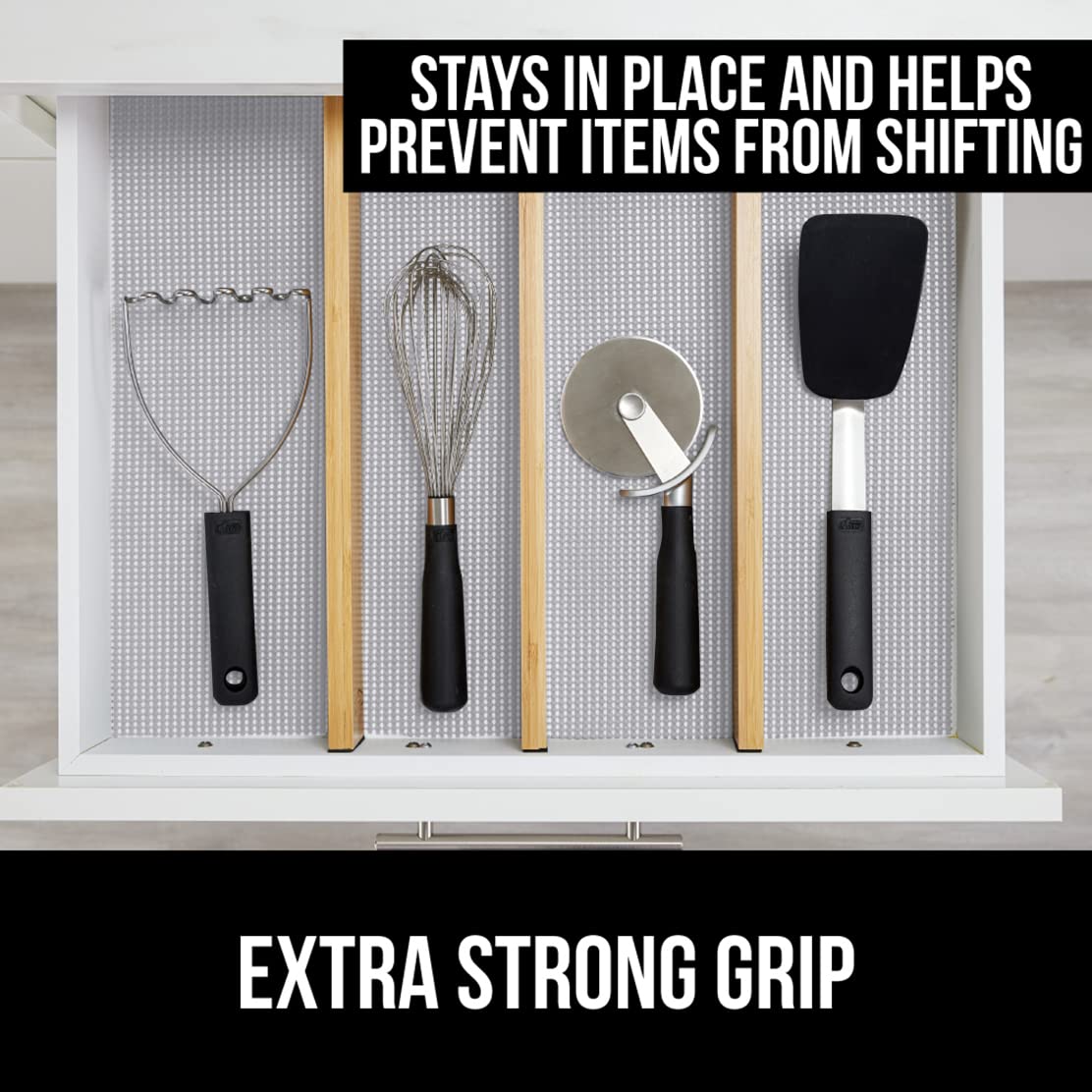 Gorilla Grip Drawer Liner and Mattress Gripper, Drawer Liner Size 12 in x 20 FT in Light Gray, Non Adhesive, Mattress Gripper Size Queen, Slip Resistant, Easy Trim, 2 Item Bundle