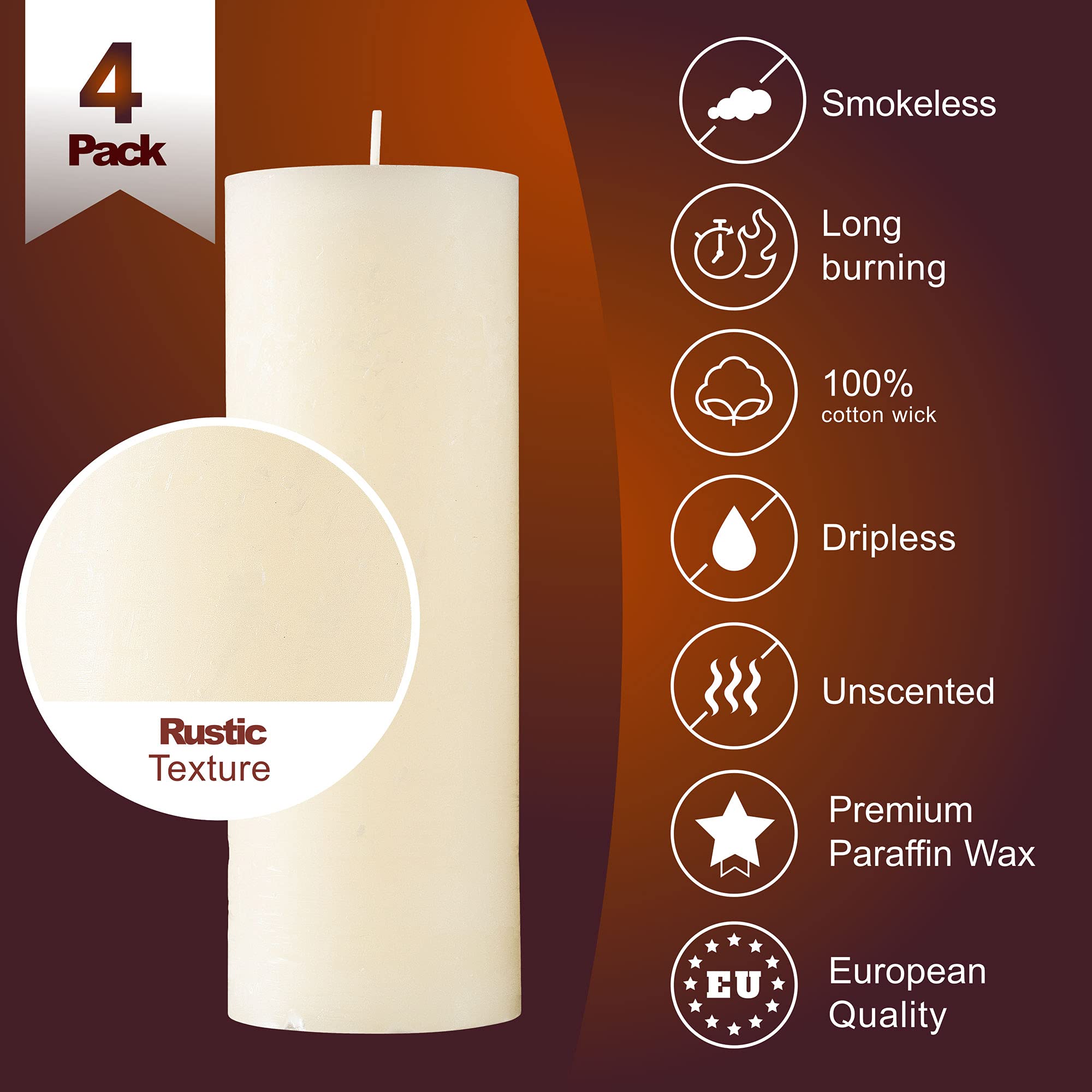 SPAAS Rustic Ivory Pillar Candles - 2.7" X 7.5" Decorative Candles Set of 4 - Clean Burning and Dripless Unscented Rustic Pillar Candles for Home Decorations, Party, Weddings, Spa, Restaurant