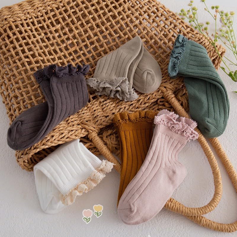 XiPriway Little Girls Vintage Ruffle Ankle Lace Socks Toddler Girl Boot Socks,Mixed 6 Pairs