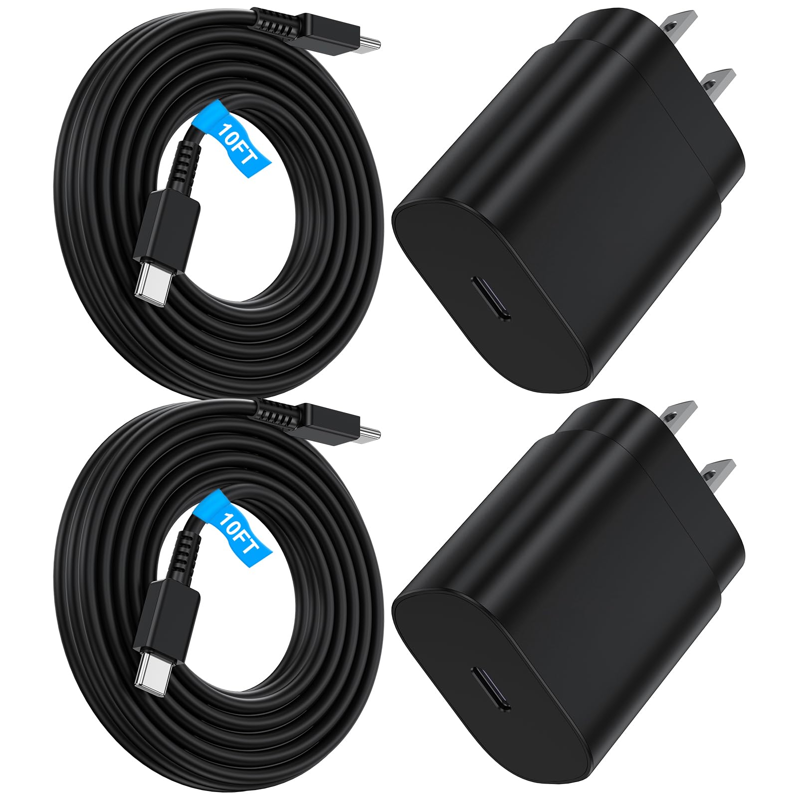 FGUIME Type C Super Fast Charger 10FT for Samsung s24 s23 s22 s21, PD 25W USB C Wall Charge Fast Charging Block with USB C to C Cable for Samsung Galaxy S24/S23/S22/S21/S20 Ultra Plus -2Pack Black