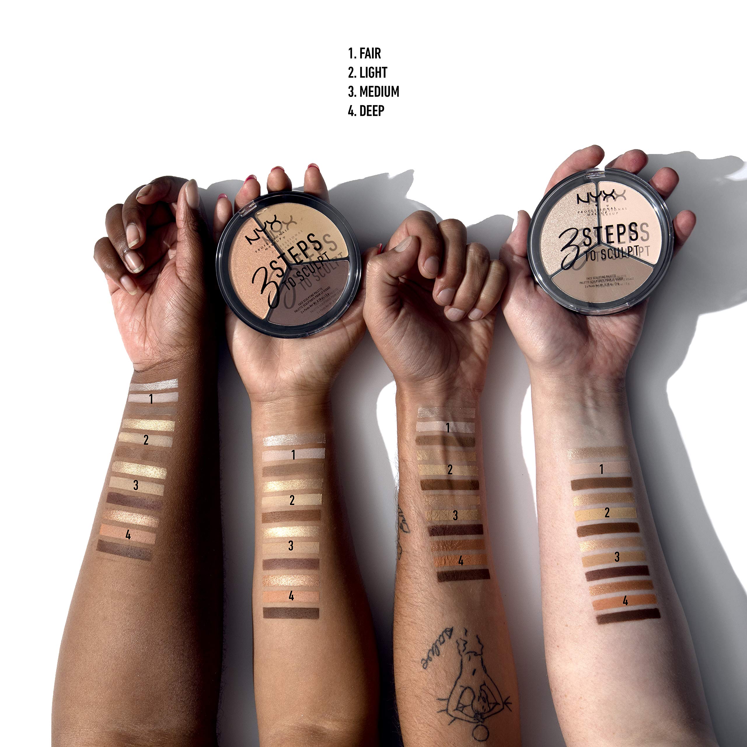 NYX PROFESSIONAL MAKEUP 3 Steps to Sculpt, Face Sculpting Contour Palette - Deep (Pack of 2)