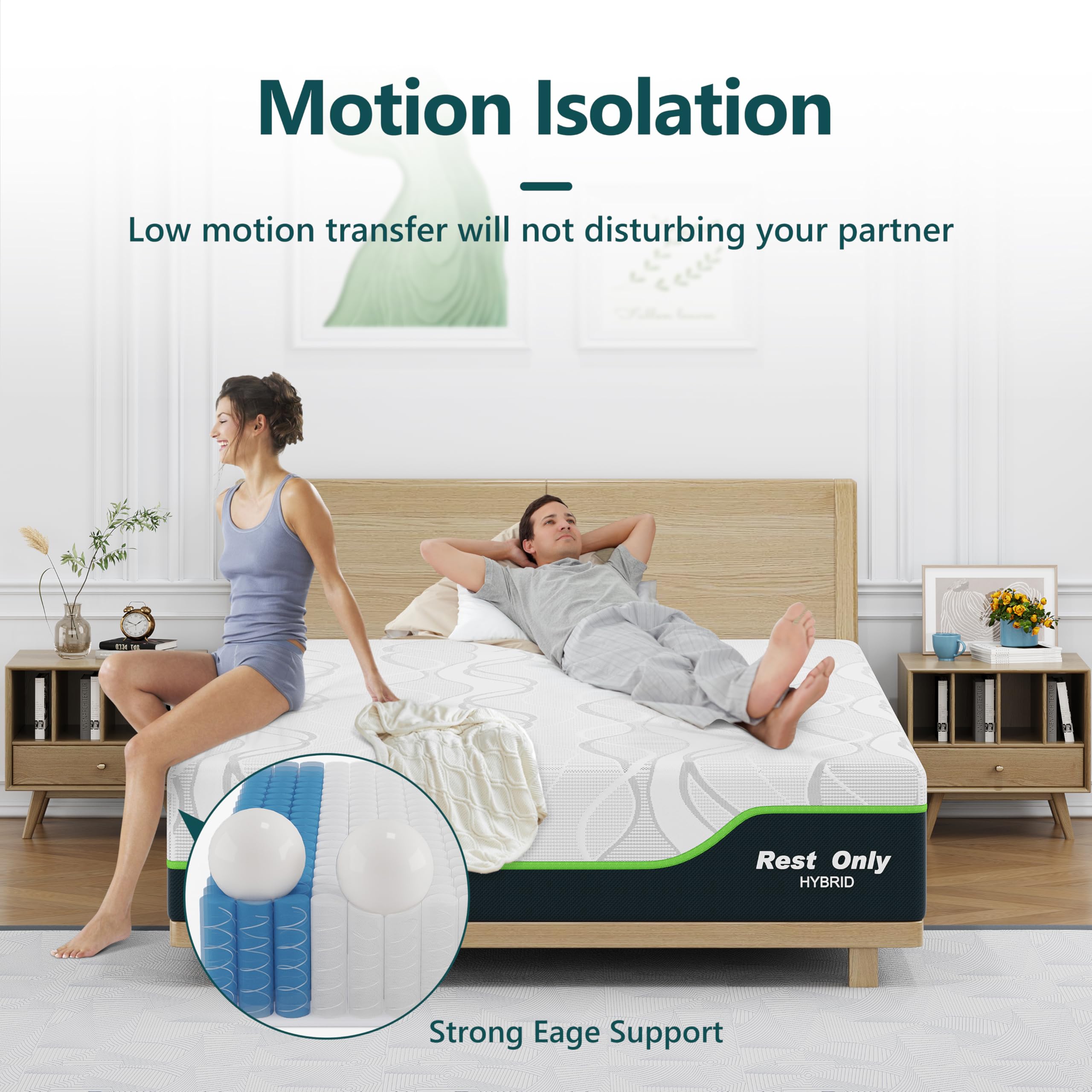 Rest Only Queen Mattress for Pressure Relief, 12 Inches Cooling Gel Memory Foam Hybrid Mattress, Queen Mattress in a Box with Individual Pocket Spring for Motion Isolation, Medium Firm