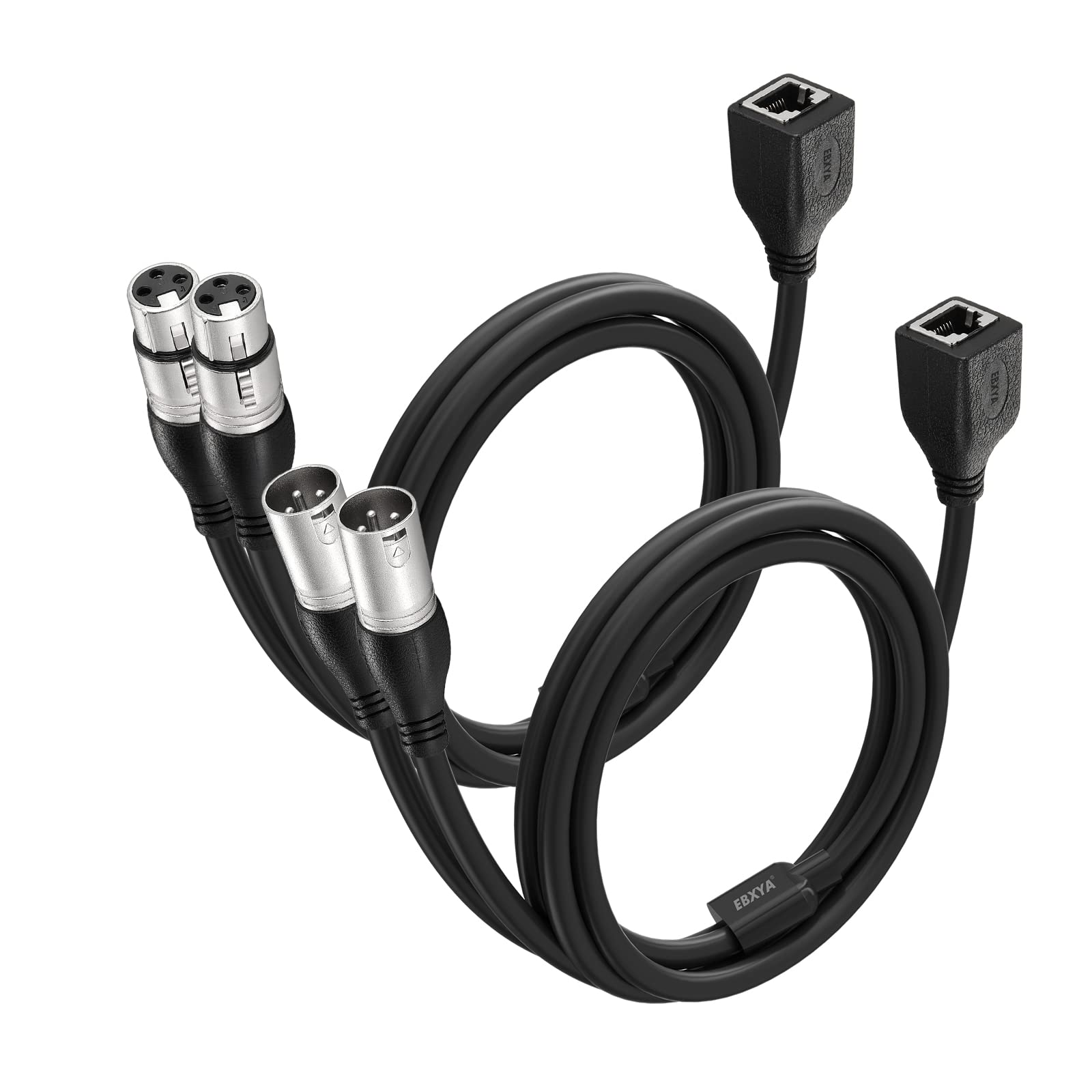 EBXYA DMX XLR 3 Pin Y Splitter to RJ45 Cable - RJ45 to Dual XLR Male & Dual Female Cable for Stage and Recording Studio 1 Pair(3 Feet)